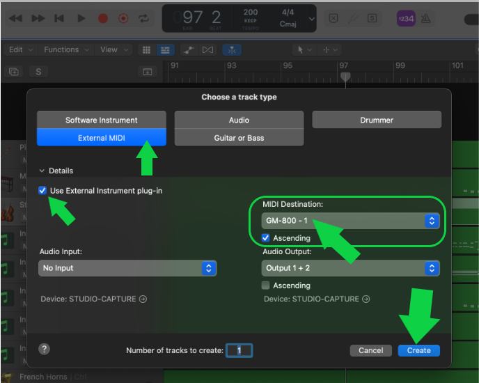 GM-800: How to send MIDI CC note data from Logic Pro/DAW, to play Parts 1-4 + Rhythm – Roland ...